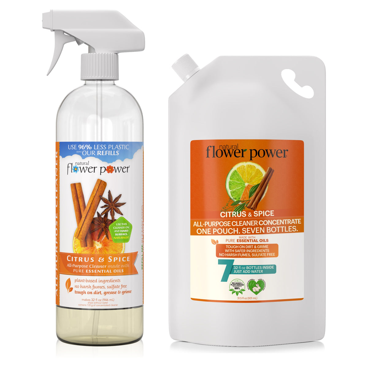 Citrus & Spice All-Purpose Cleaner + 7X Refill Bundle | Natural Flower ...